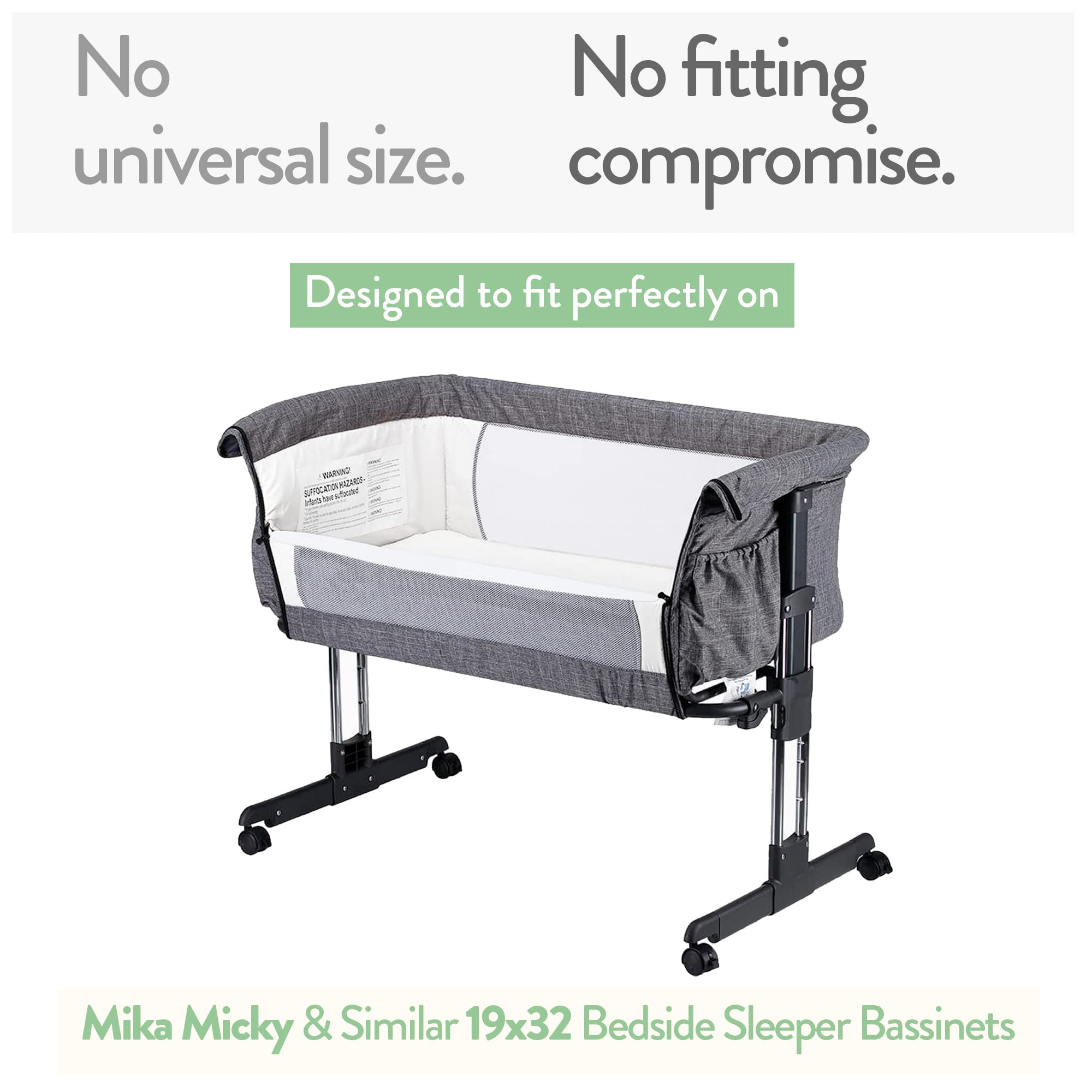 Joey + Joan Bassinet Fitted Sheets 19" x 32" for Cowiewie Bedside Sleeper Bassinet Mattress Pad – Snuggly Soft 100% Jersey Cotton – Grey Stars Elephants – 2 Pack