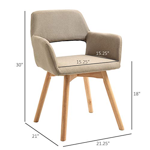 HOMCOM Dining Chairs Set of 2 Home Modern Accent Armchair for Bedroom Living Room with Fabric Surface and Solid Wood Legs, Taupe