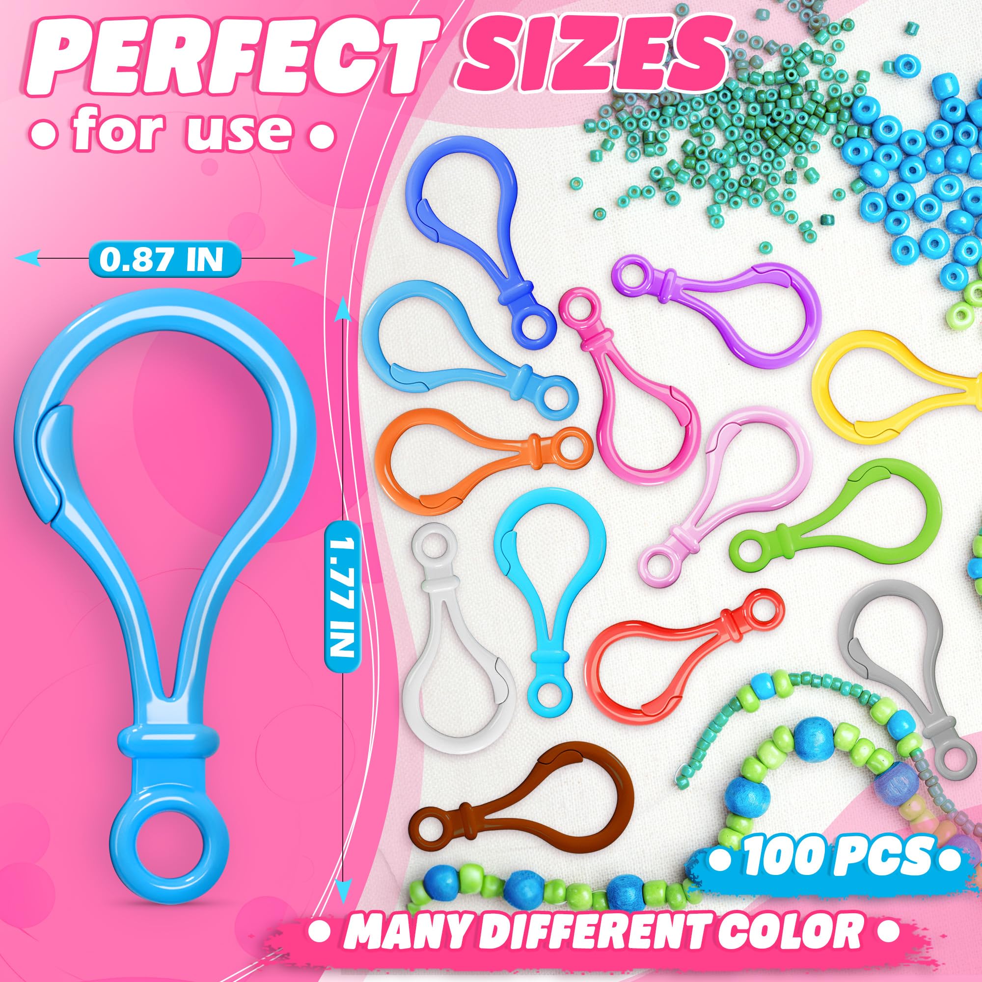 100 Pcs Plastic Keychain Clip - Plastic Lobster Claw Clasps Backpack Keychain Rings Plastic Keychain Clips for Crafts - Key Chain Hooks for Crafts Lanyard Clips and Hooks Plastic Keychains for Crafts