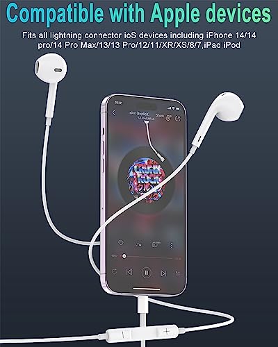 2 Pack iPhone Headphones Wired with Lightning Connector Plug and Play [MFi Certified] Apple Earbuds with Built-in Microphone & Volume Control Earphones for iPhone 14/13/12/SE/11/XR/XS/X/8/7 - All iOS