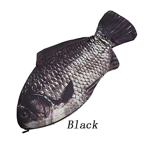 2022 Carp_Pen Bag Realistic Fish Shape Make-up Pouch Coin Purse Pen Pencil Case with Zipper Vivid_Texture Unique Novelty Gift (Black, 1Pcs)