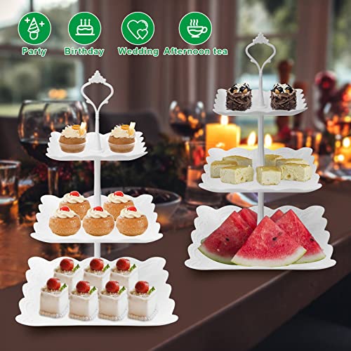 Coitak 3 Tier Cupcake Stand, Plastic Tiered Serving Stand, Square Dessert Tray for Tea Party, Baby Shower and Wedding (Pure White)