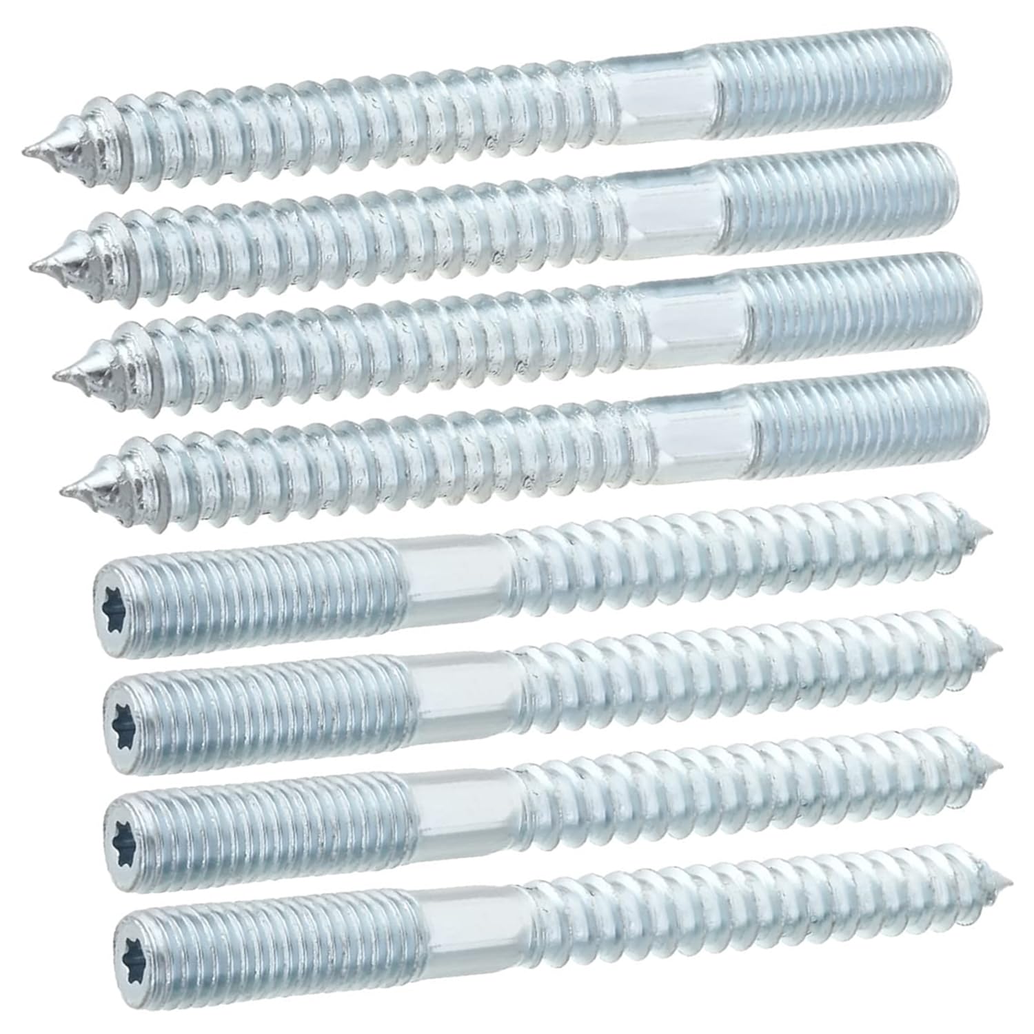 MroMax 8Pcs M10x100mm Double Headed Hanger Bolts, 3.94 inch Length Self Tapping Screw, Extra Long, Zinc Plated Carbon Steel Machine Screws for Wood Joint Furniture Legs