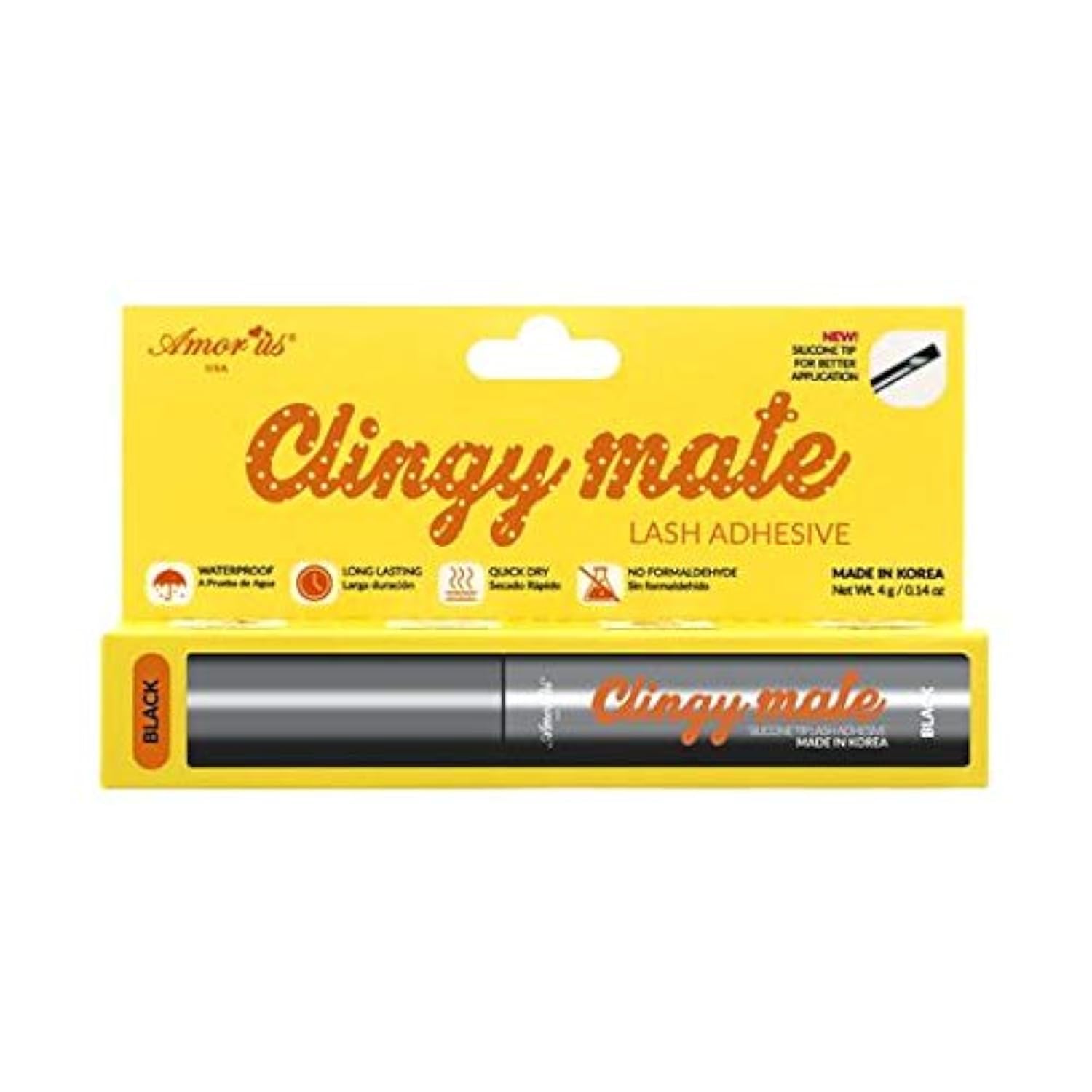 Amorus Clingy Mate Lash Adhesive Silicone Tip (Black) Long-Lasting, Waterproof, Formaldehyde-Free, Mess-Free Application