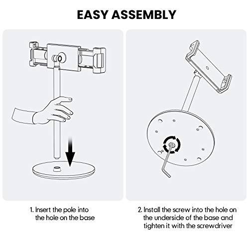 AboveTEK Tablet Stand Holder, 360 Swivel Angle Height Adjustable Cell Phone Holder for Desktop, Aluminum iPad Mount Fits 4.5"-13.5" Tablet/Phones Such as iPhone Samsung, iPad, Switch, Kindle(Silver)