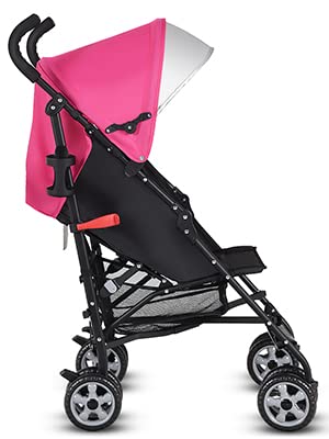 HONEY JOY Baby Lightweight Stroller, Compact Travel Stroller for Airplane, Adjustable Backrest & Canopy, 5-Point Harness, Cup Holder, Storage Basket, Foldable Umbrella Stroller for Toddlers (Pink)