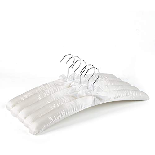 Amber Home 17 Inch Large Ivory Satin Padded Hangers for Women Clothing 5 Pack, Anti Slip Cushioned Hangers for Sweaters, Silk Hangers Fancy Dress Hangers for Wedding, Delicate Cashmere (Ivory, 5)