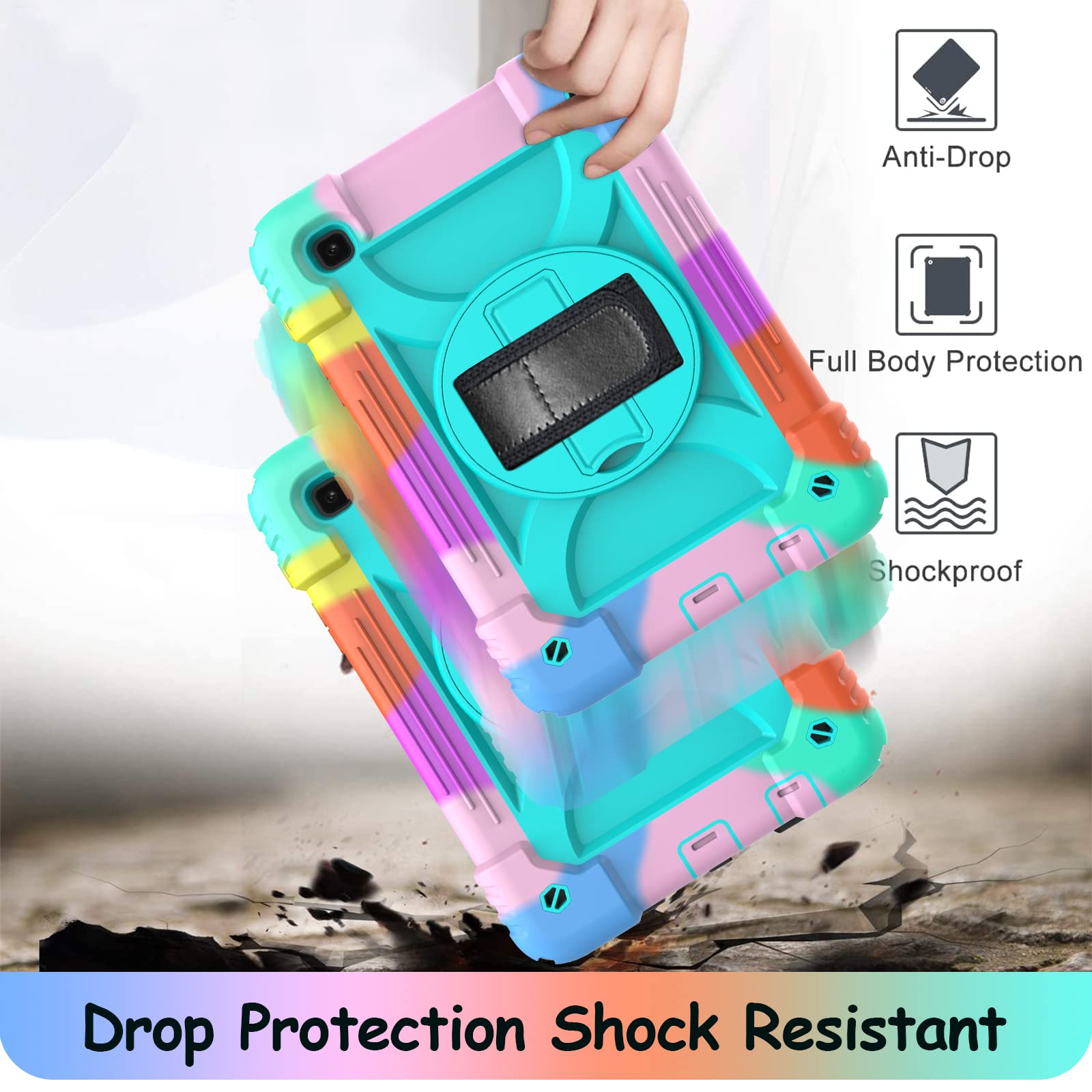 LTROP Samsung Galaxy Tab A7 Lite Case,Galaxy Tab A7 Lite Case for Kids,3-Layer Shockproof Cover Case with Swivel Stand/Hand Strap for Samsung Galaxy Tab A7 Lite 2021 8.7 Inch (SM-T225/T220), Aqua Teal