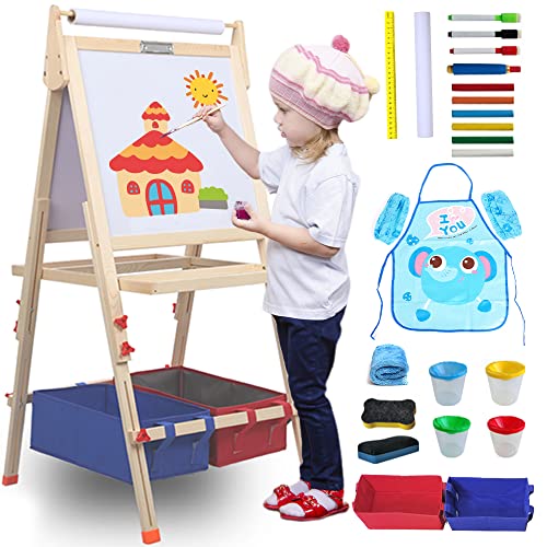 Art Easel for Kids,Standing Kid's Art Easel,Kids Easel with Magnetic Chalkboard & White Board,Kids Art Easel with Paper Roll