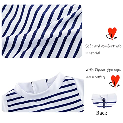 Baby Swimsuit Boy One Piece Rashguard with Hat UPF 50+ Sun Protection ,Blue Stripes,6-9 Months