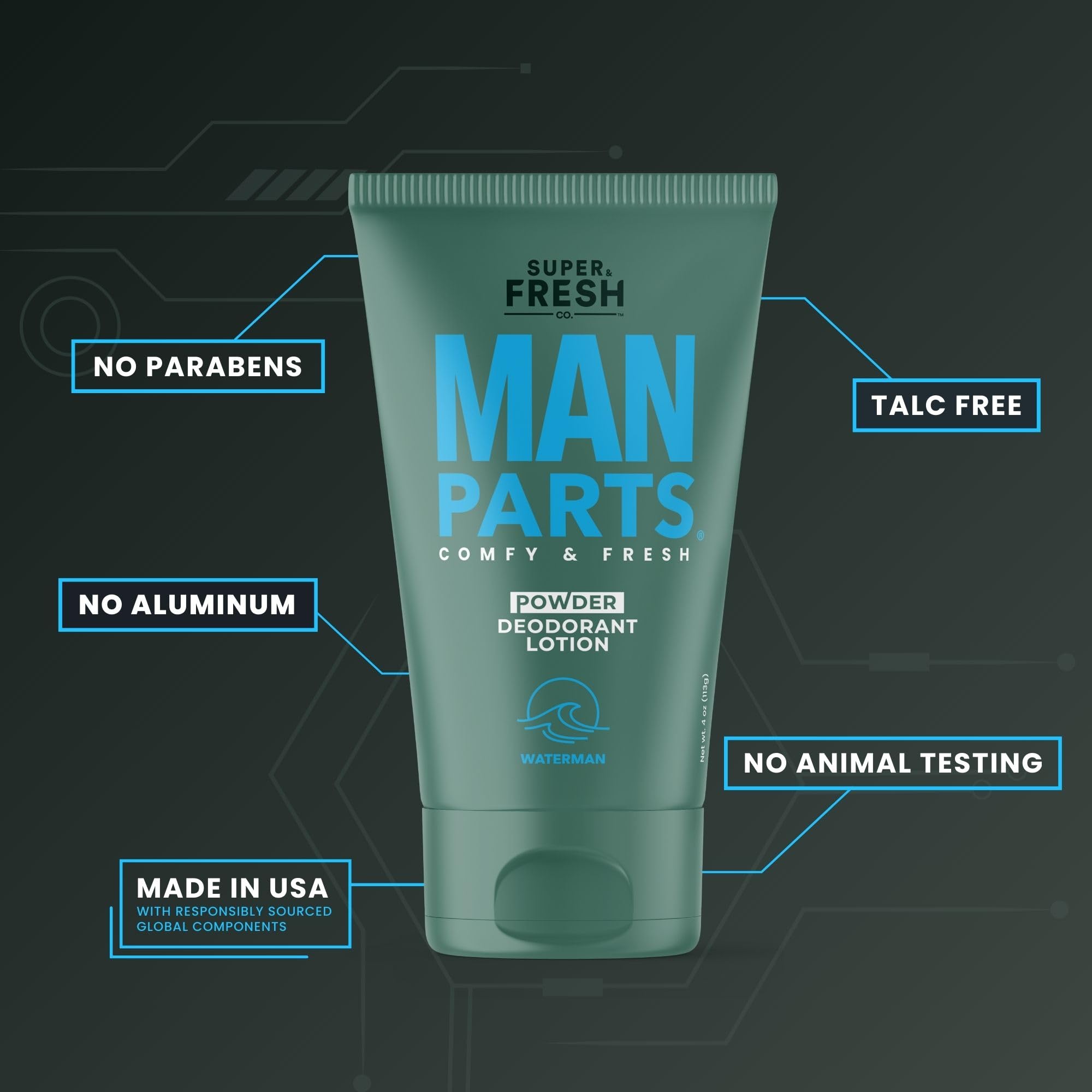 Super Fresh Man Parts Ball Deodorant for Men | Powder Lotion, Fresh Control Odor, Anti Chafing, Stop Itch, Absorb Sweat, Aluminum Free, 4 oz Tube (2PK)