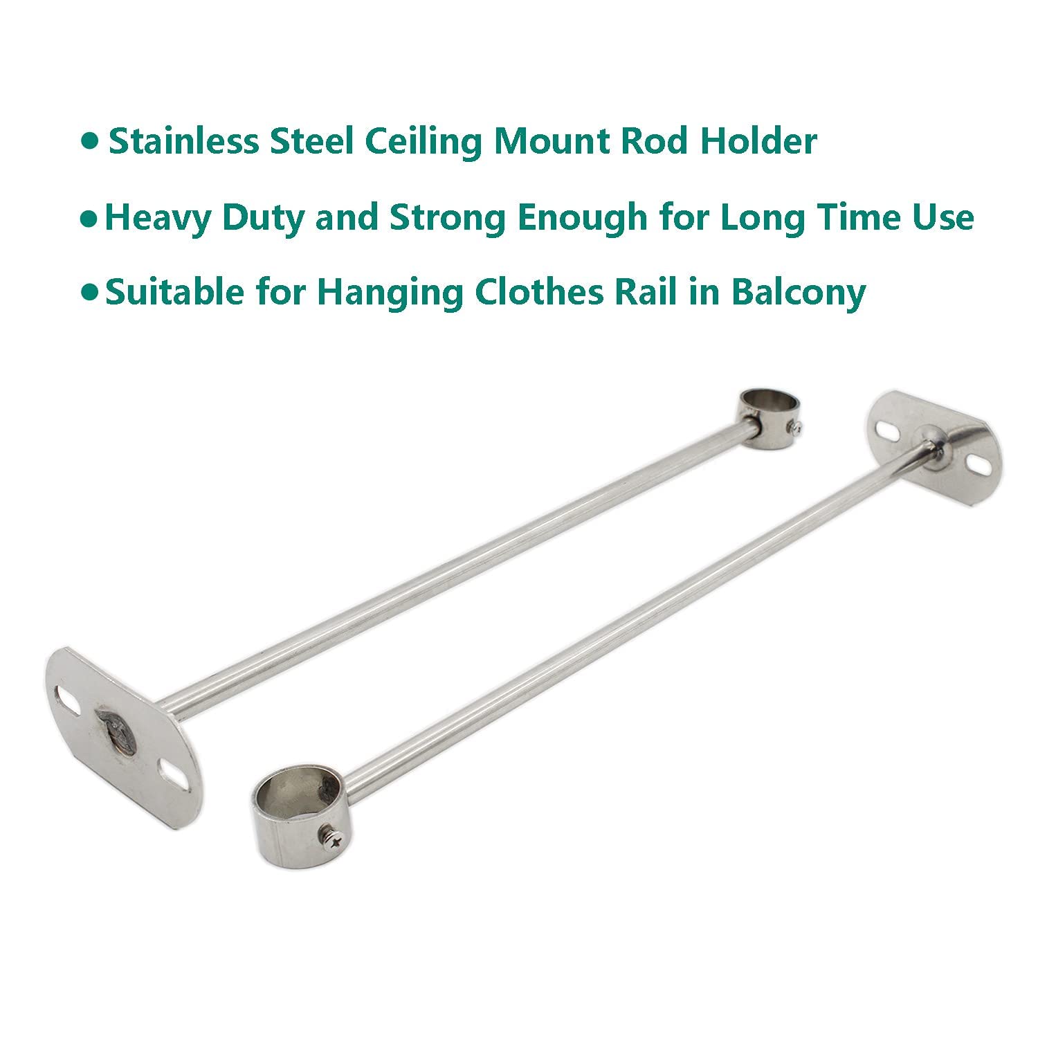 2 Pack Ceiling Mount Bracket, Stainless Steel Wardrobe Pipe Bracket Rod Holder Ceiling Holder, ULIFESTAR Shower Curtain Closet Wardrobe Rod Lever Support Holder Pipe Flange Socket 25x400mm/1x16''