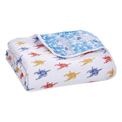 aden + anais Essentials Superman Dream Blanket, Muslin Baby Blankets for Girls & Boys, Ideal Lightweight Newborn Nursery & Crib Blanket, Unisex ToddlervBedding, Shower & Registry Gift, Superman