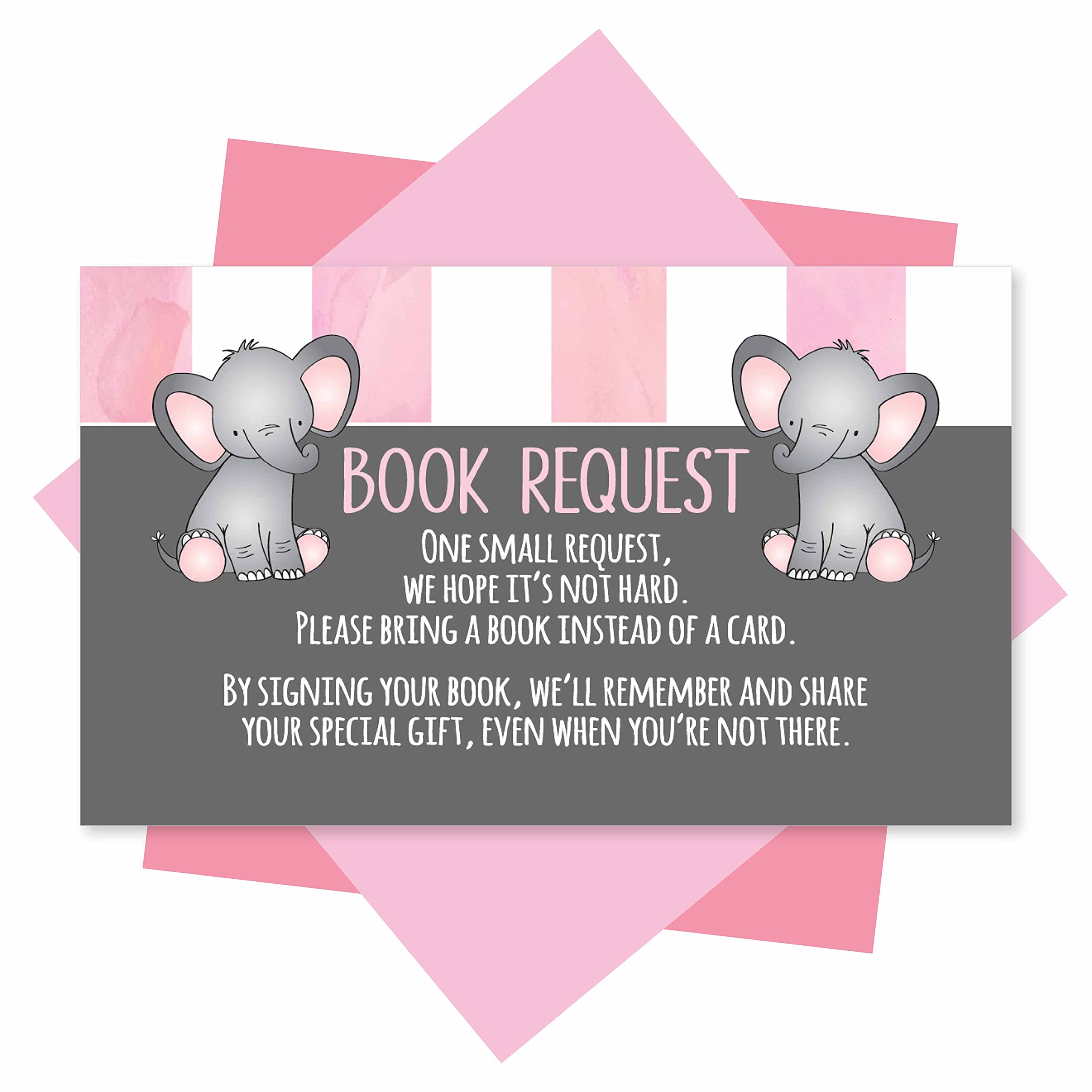 25 Books For Baby Shower Request Cards - Pink Elephant Baby Shower Invitation Inserts, Book Request Baby Shower Guest Book Alternative, Bring A Book Instead Of A Card, Baby Shower Book Request