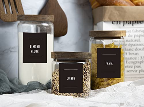 180 Preprinted Pantry Labels, Prefdo Waterproof Minimalist Food Label Stickers Set to Kitchen Organization Storage Containers, Jars & Canisters(Black)