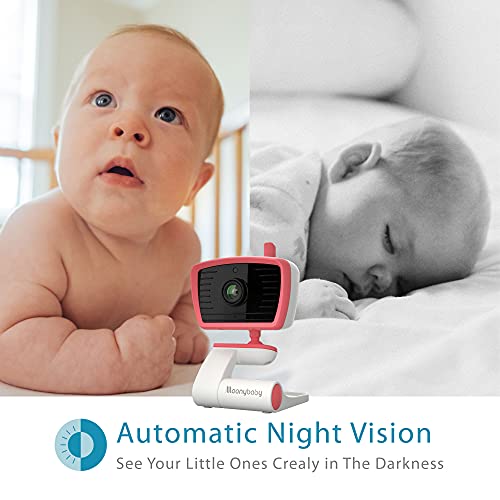 Moonybaby Trust 50s Baby Monitor No WiFi, 15 Hours Long Battery Life, 1000ft Long Range, 5" Display, Auto Night Vision, 2-Way Audio, Temperature Sensor, Lullabies, Power Saving/Voice Activation, Pink