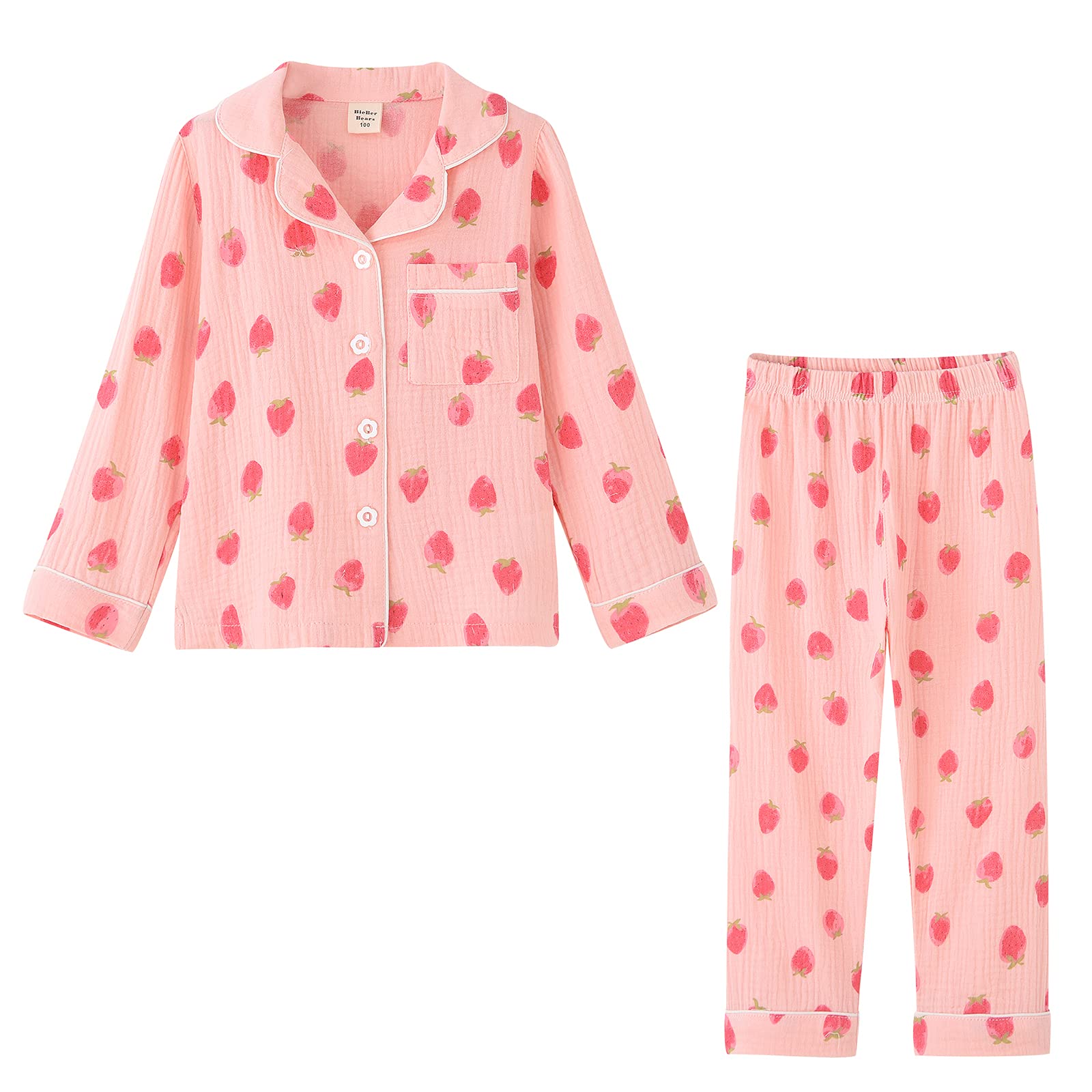 ACESTAR Toddler Baby Girl Pajama Set, Boys Long Sleeve 100% Cotton Sleepwear 2 Piece Pjs Set for Kid - Button Down Loungewear (Pink Strawberry, 6T)
