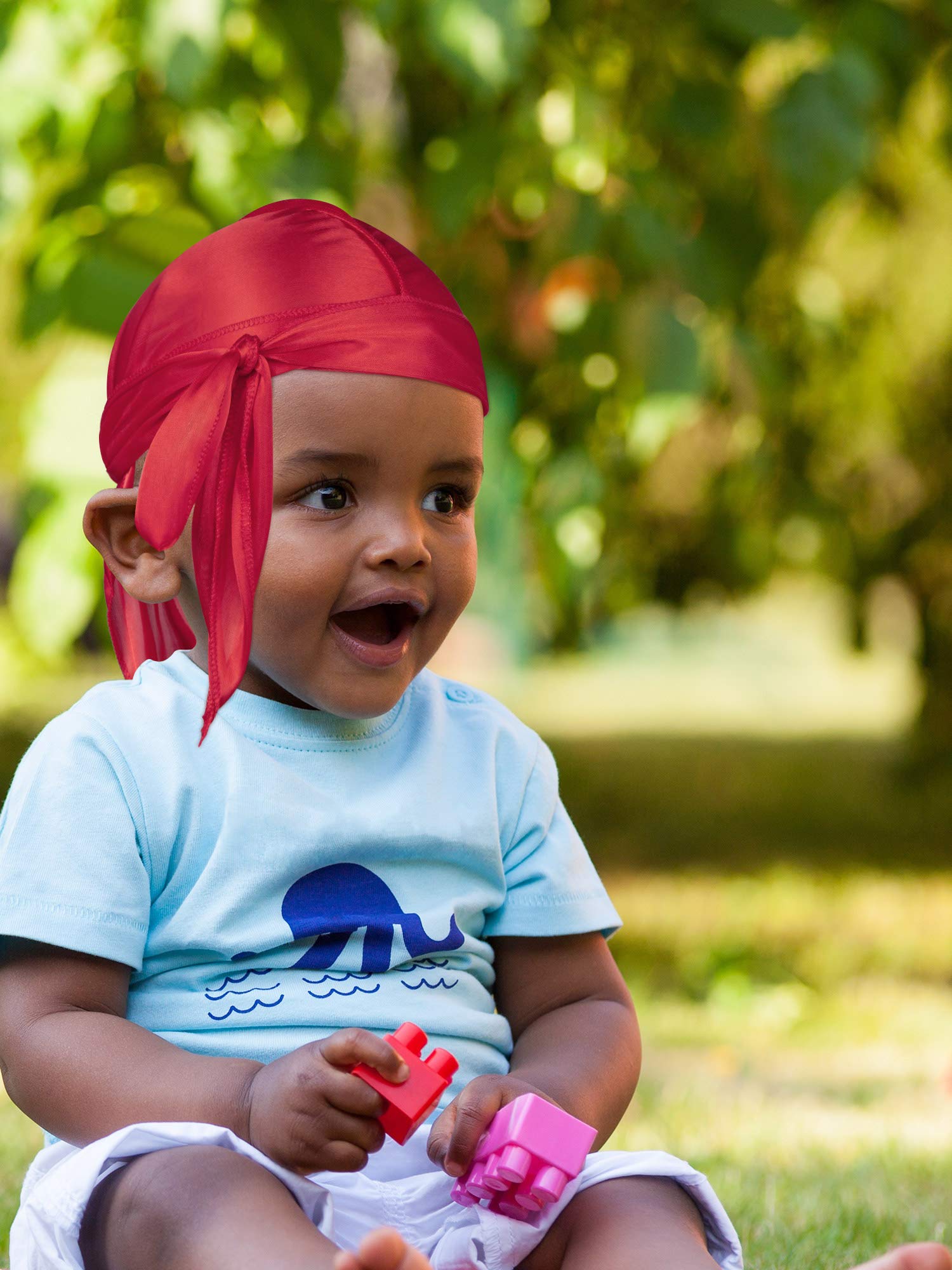 12 Pieces Kids Satin Silk Durag with Wave Caps Set Unisex Baby Durags 360 Wave Wide Strap Headwraps Long Tail Turban Beanies