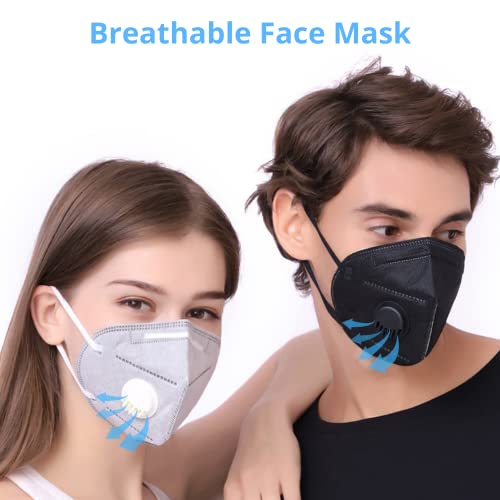 Face Mask Black Disposable with Breathing-Valve 10 Pack | Black Face Masks for Men and Woman 5 Layer | Disposable Face Mask for Protection | Breathable Sport Face Mask Lightweight Comfortable on Skin
