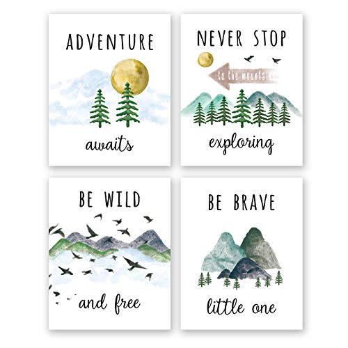 Colorful Inspirational Adventure Quote Art Print-- Nature Mountain Forest Motivational Saying Canvas Wall Art--(8”X10”X4 pieces, Unframed)--Perfect for Office Nursery Decoration 4
