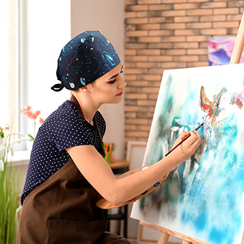 Geyoga 6 Pieces Adjustable Working Caps with Button Gourd Tie Back Bouffant Hats Sweatband Caps Breathable Hair Cover for Women Men