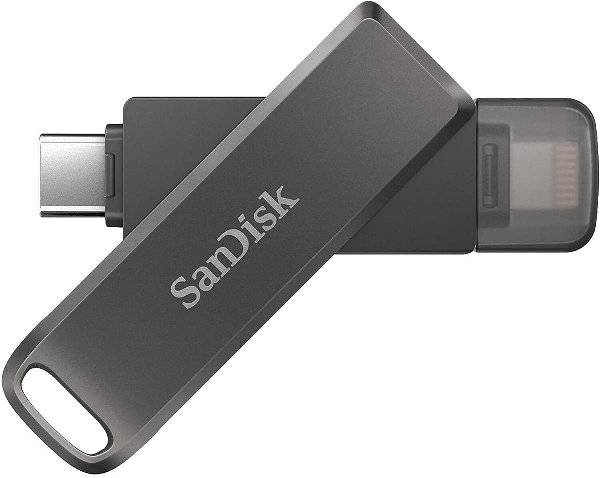 SanDisk 128GB iXpand Luxe Flash Drive for iPhone, iPad Tablet & USB TypeC Devices - 3.1 Dual Drive for Lightning & Type-C (NOT Type-A) SDIX70N-128G-GN6NE Bundle with 1 Everything But Stromboli Lanyard