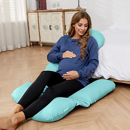 UniNewborn Sleep Better During Pregnancy Maternity Pillow - G-Shaped Support for Neck, Back, Belly, HIPS, and Legs - Removable Washable Cover - Aqua Blue