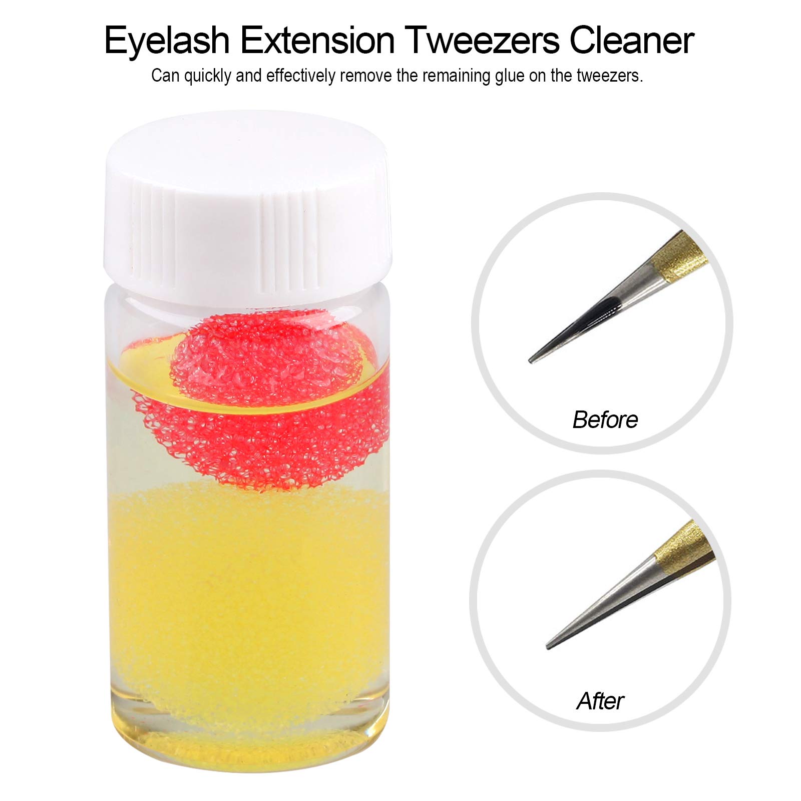 2 Pieces Eyelash Extension Tweezers Cleaner, Tweezers Cleaning Tool Kit with Liquid Glue Remover and Sponge Ball For Lash Extension Application
