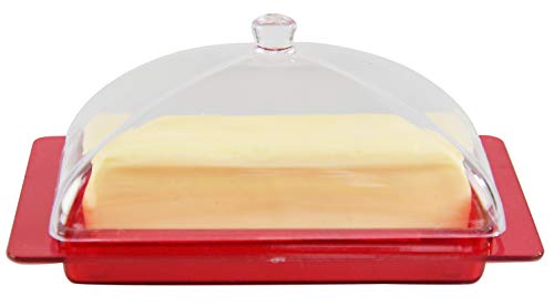 HOME-X Butter Keeper, Large Butter Dish with Lid, Versatile Food Container, Butter Dish with Handled Lid, 6 1/8" x 2 ½" W x 3 ¾" H, Red