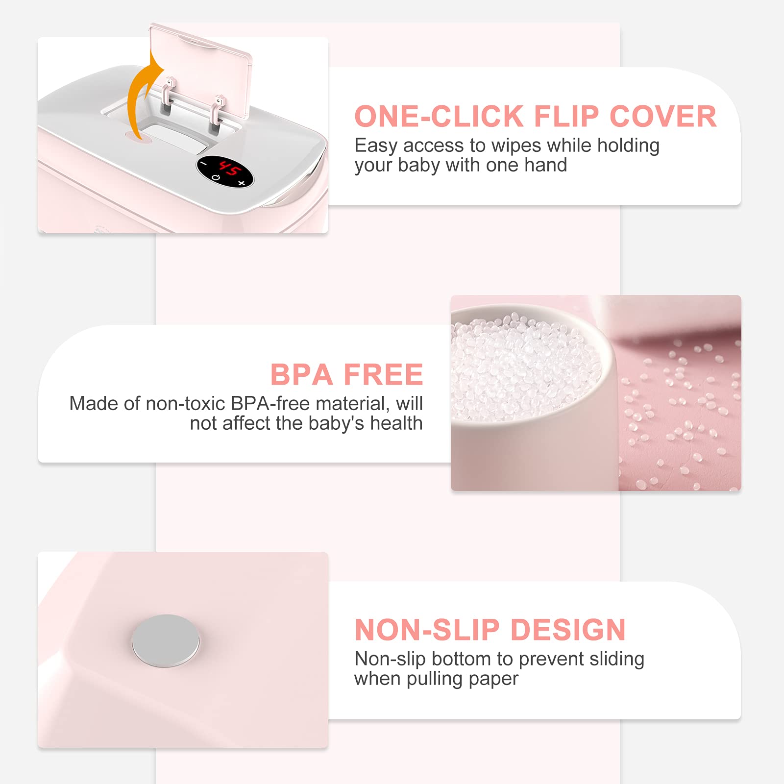 Baby Wipe Warmer : Pink Portable Wipe Dispenser with Top Heating System, LED Display for Accurate Temperature Setting, Diaper Wipe Warmer - Keeps Wipes Warm and Moist for Babies