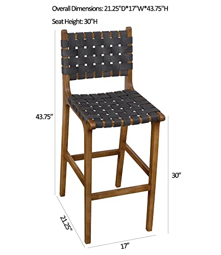 Ball & Cast Upholstered bar stools with Back, Solid Wood Frame and Faux Leather Woven Strips, bar Height Stool Dark Grey, Fully Assembled (HSA-1110-30)