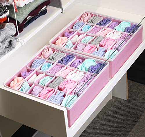 Simple Houseware 2 Pack Closet Socks Organizer, 24 Cell Drawer Divider, Pink