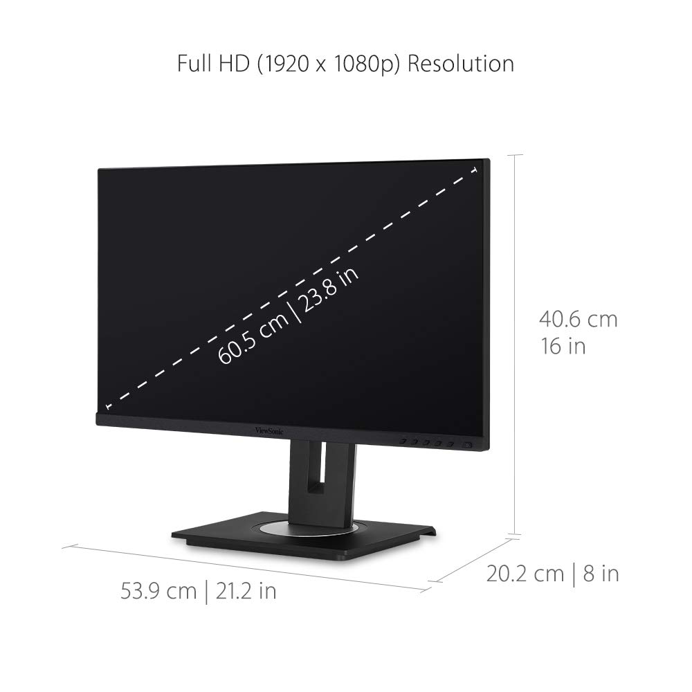 ViewSonic VG2456 24 Inch 1080p Monitor with USB 3.2 Type C Docking Built-in Gigabit Ethernet and 40 Degree Tilt Ergonomics for Home and Office (Renewed)