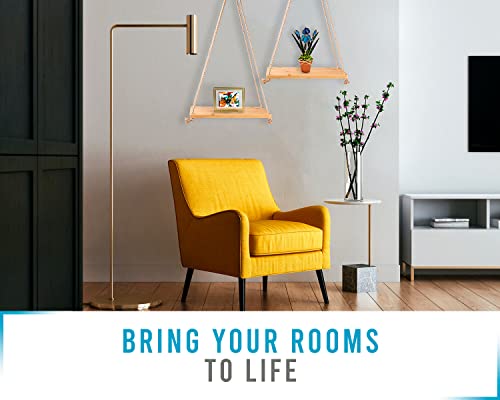 Comfify Modern Set of 2 Wooden Floating Shelves with String – Farmhouse Boho Wall Decor for Living Room Wall – Natural Wood Decorative Shelves with Rope – 17”x5.2” - Natural Color