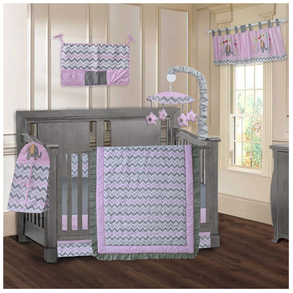 BabyFad Pink Chevron Zig Zag 9 Piece Baby Crib Bedding Set 100% Cotton