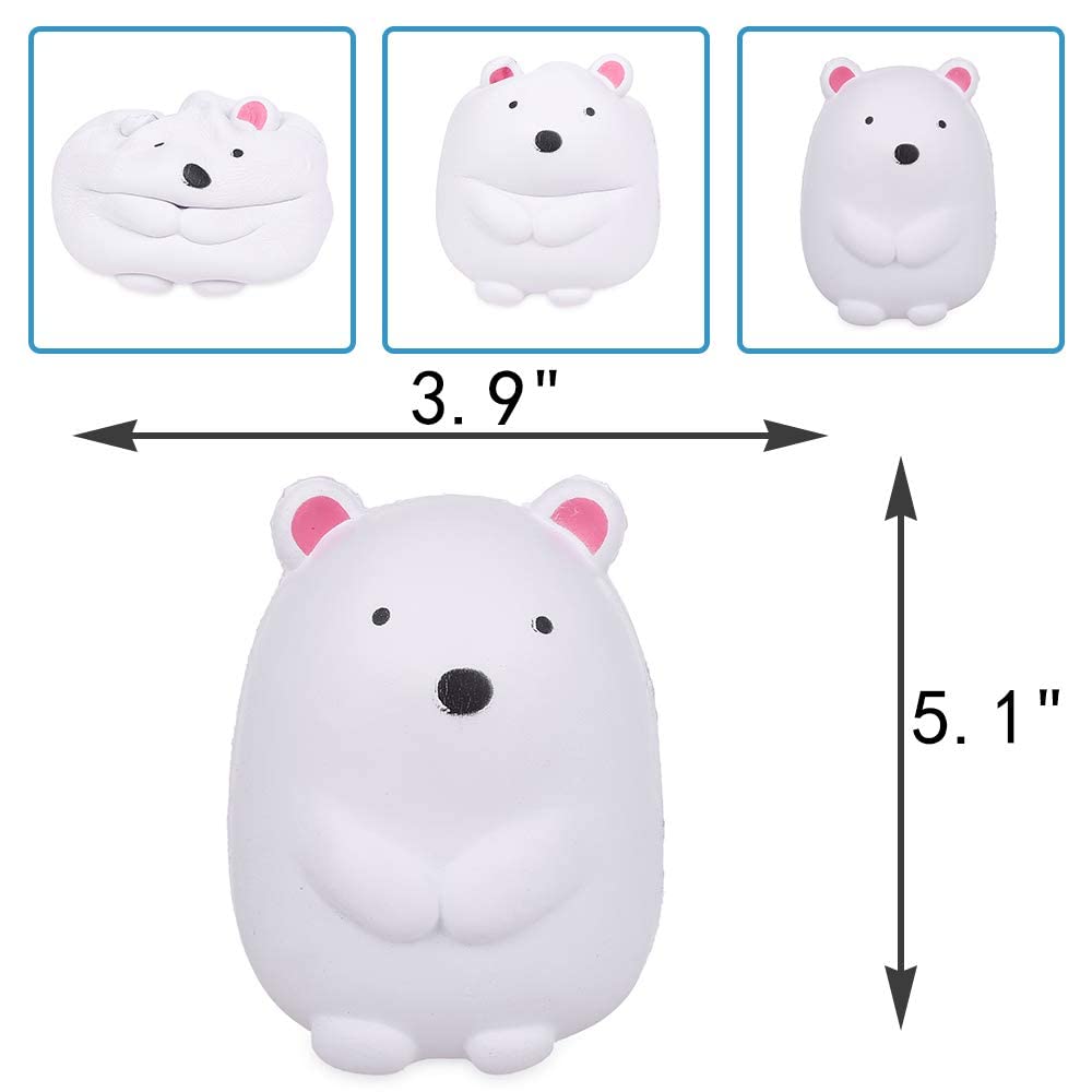 Anboor 5.1 Inches Squishies Polar Bear Kawaii Soft Slow Rising Scented Animal Squishies Stress Relief Kids Toys Gift Collection Decorative Props White