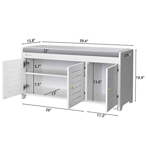 BALANBO Shoe Storage Bench Shoe Cabinet Bamboo Shoe Rack Cushion Seat Soft for Comfort Style Perfect for Entryway First Impression(White)