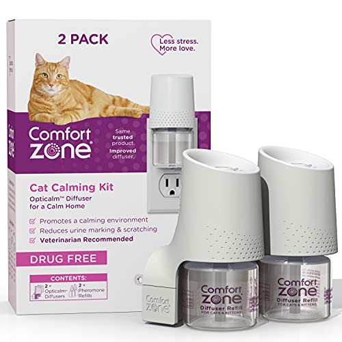 Comfort Zone 2 Diffusers Plus 2 Refills Cat Calming Diffuser Kit (2-Room Pack) for a Calm Home | Veterinarian Recommended | Reduce Spraying, Scratching, & Other Problematic Behaviors