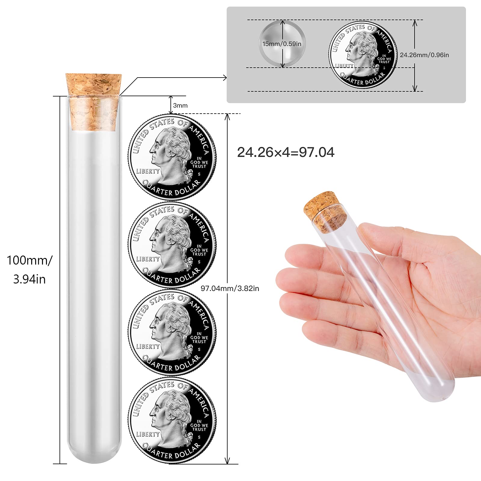 Ackers 30pcs 13ml Clear Plastic Test Tubes with Cork Stoppers, 15×100m for Scientific Experiments, Plant Propagation and Holiday Gifts