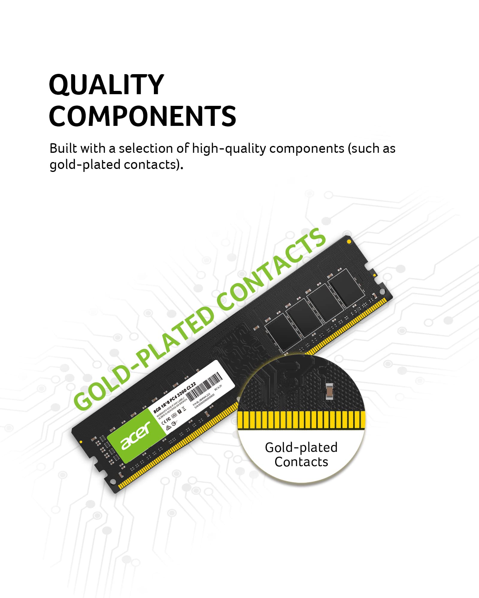 Acer UD100 8GB Single RAM 3200 MHz DDR4 CL22 1.2V Desktop Computer Memory - BL.9BWWA.222