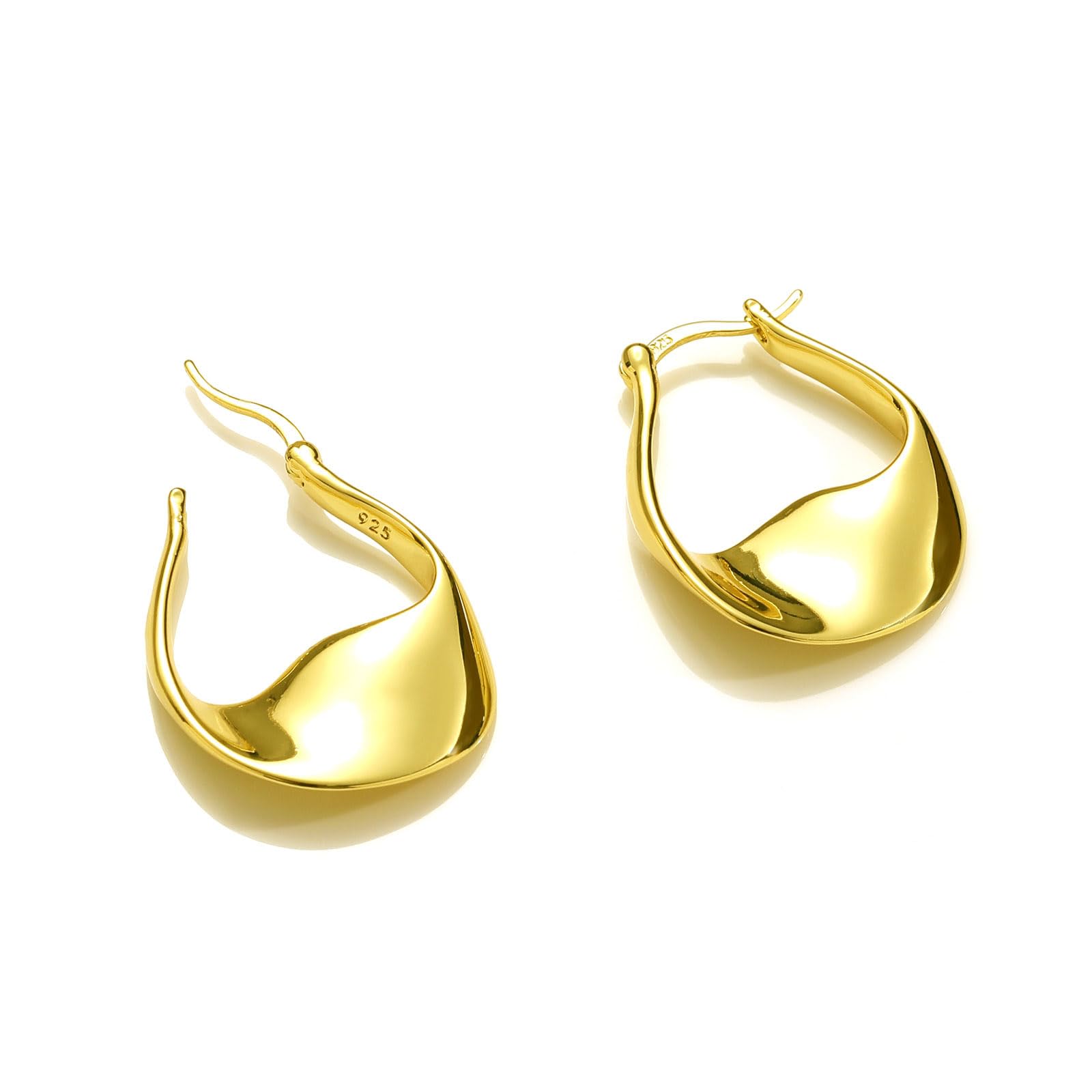 14K Gold Plated Hoop Earring for Women,Hypoallergenic Chunky Gold Earrings Small Simple Womens Hoop Earring