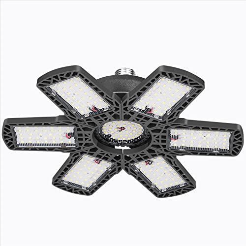 LED Garage Lights, 150W 15000 Lumens Garage Lights, Daylight Garage Lighting, Deformable Garage Ceiling Lights with 6+1 Adjustable Panels, E26/E27 LED Shop Lights for Workshop, Basement and Warehouse