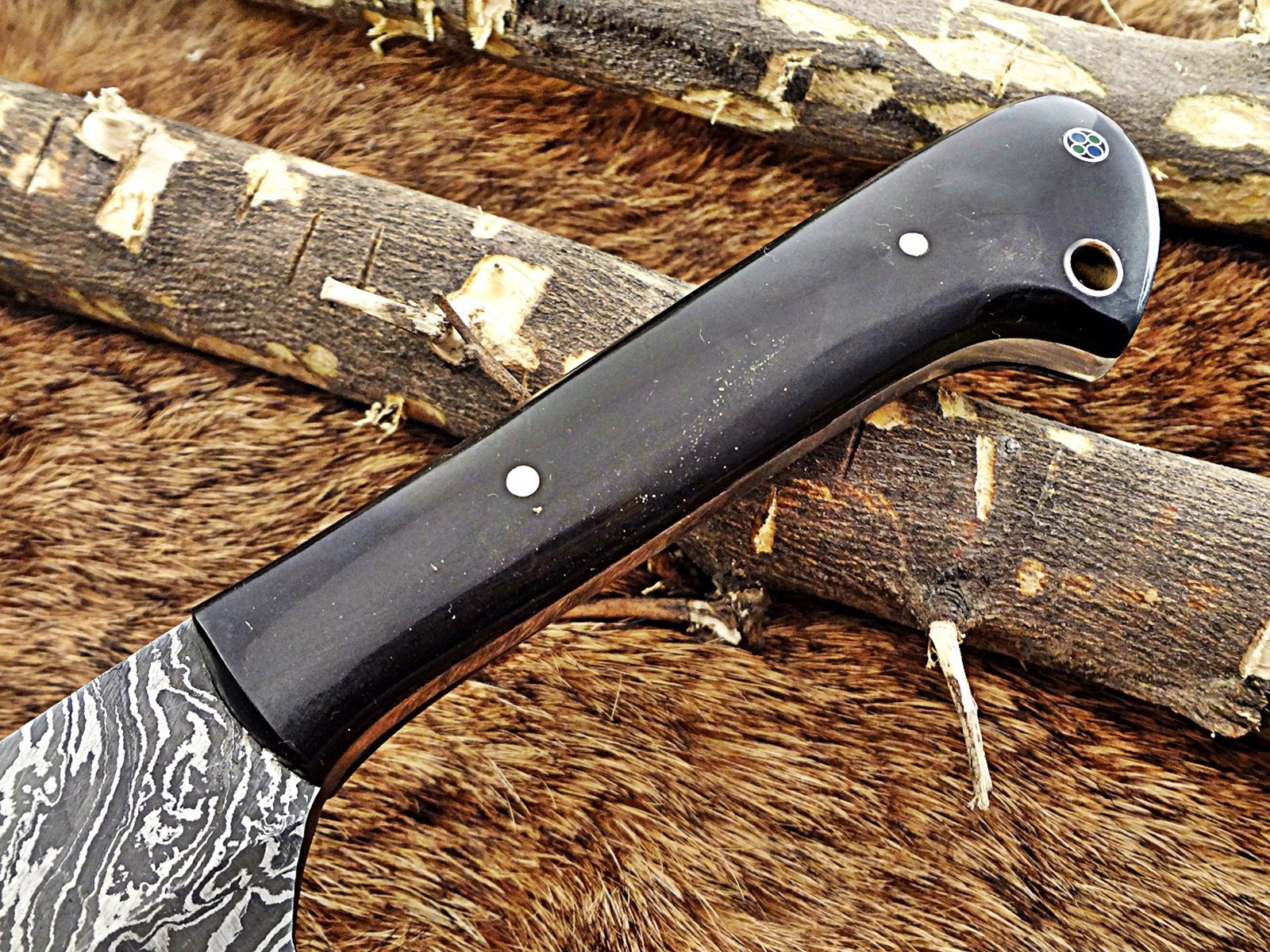 8.5 Inches long custom made Damascus steel hand forged Paring Knife, kitchen knife 4" full tang blade, Natural Buffalo Horn scale inserting hole (Black)