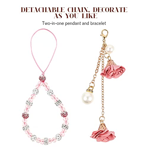Hemobllo Cell Phone Straps Creative Crystal Flower Pendant Charm Non- slip Phone Lanyard Cute Pocket Keychain Strap for Car Key Purse Decoration (Pink)
