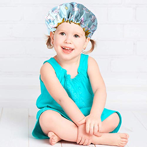 3 Pieces Kids Unicorn Satin Bonnet Adjustable Sleeping Cap Soft Silk Flower Night Hats for Natural Hair Teens Toddler Child Baby Reversible Double