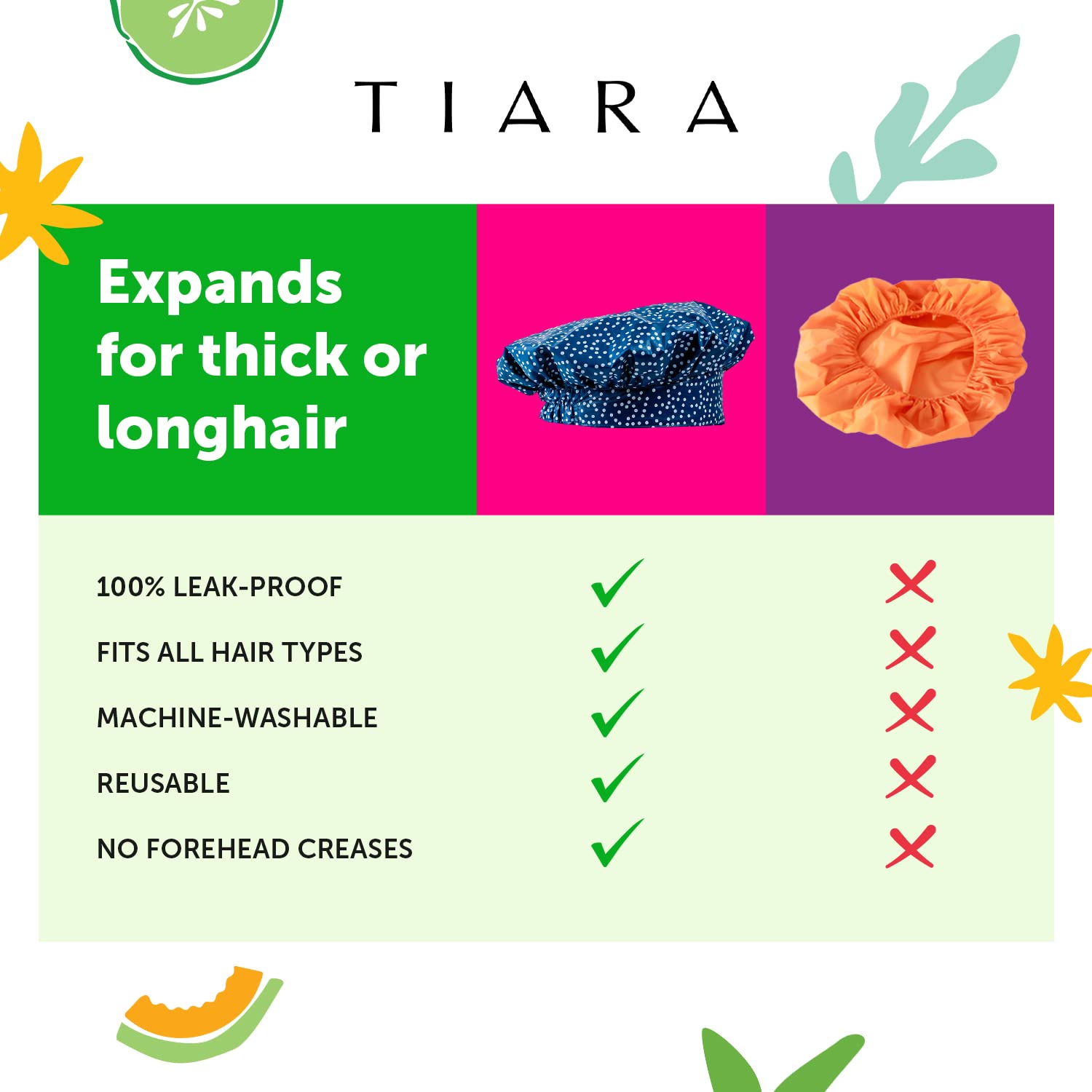 TIARA Luxury Shower Cap for Women Reusable Waterproof, Hair Cap for Long & Short Hair, All Size Flexi Adjustable Terry Lined Cloth Plastic Leakproof Soft, Breathable, Durable & Comfy (Dots Blue)
