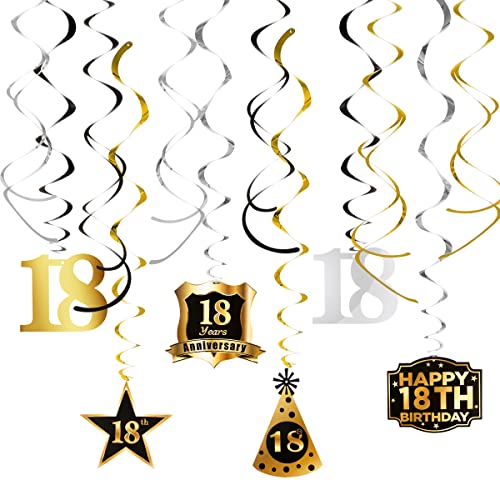 18th Birthday Decorations Kit- Happy Birthday Banner Black and 18th Birthday Hanging Swirls,18th Birthday Decorations for Boys