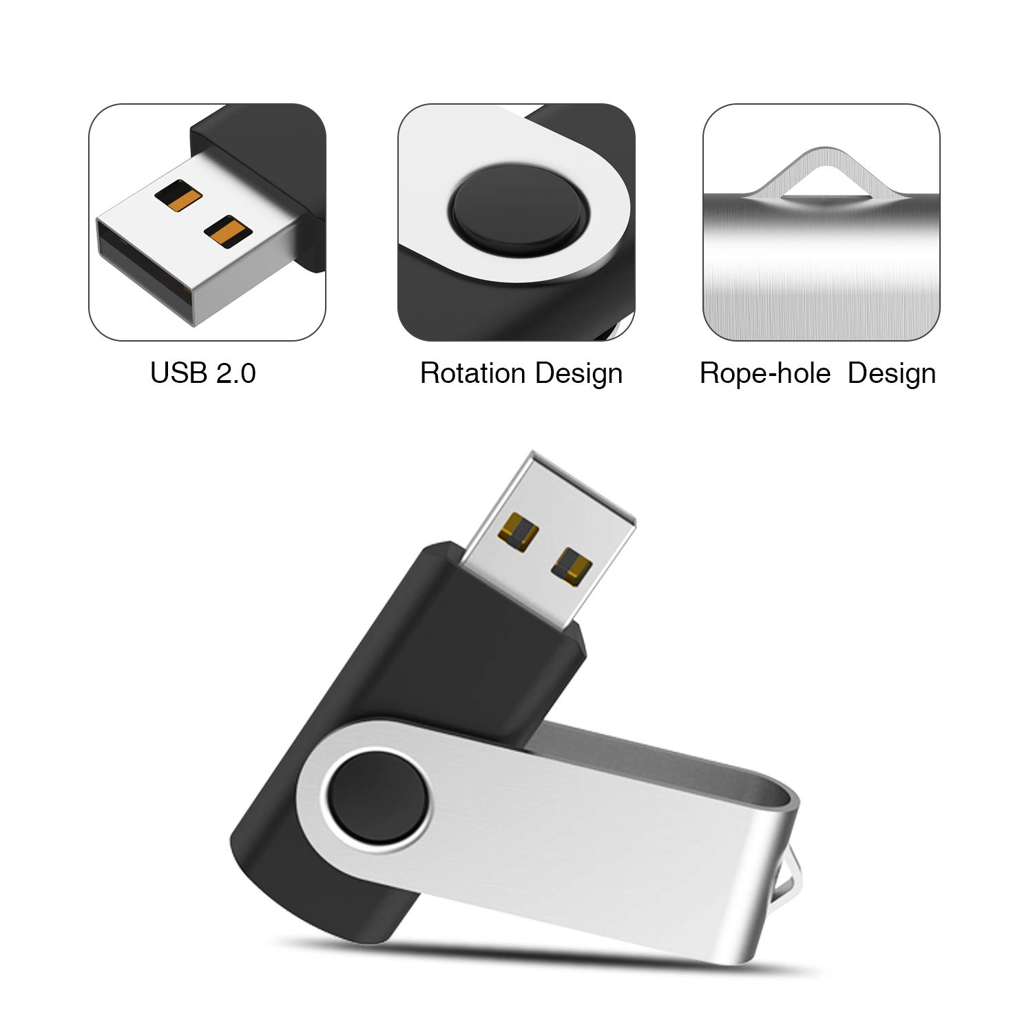64GB Flash Drives 5 Pack, Alihelan USB Flash Drive USB 2.0 Thumb Drive Swivel Memory Stick U Disk Jump Drive Zip Drive for Data Storage(5 Mixed Colors: Black Red Purple Yellow White, 64G)