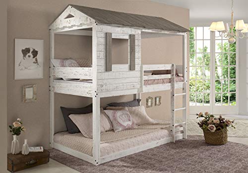 Acme Furniture Cabin-Like Twin Wooden Bunk Bed, 77" x 43" x 90"H, Rustic White