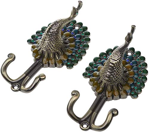 2pcs Peacock Metal Double Hanger Hook Double Head Wall-Mounted Coat Towel Hanger Hook - Bronze